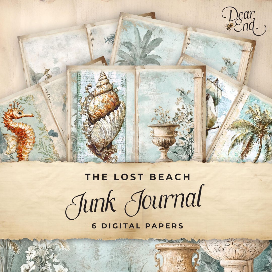 Beach Junk Journal Paper, Coastal Vintage Sea Side, Mermaid, Ships, 6 ...