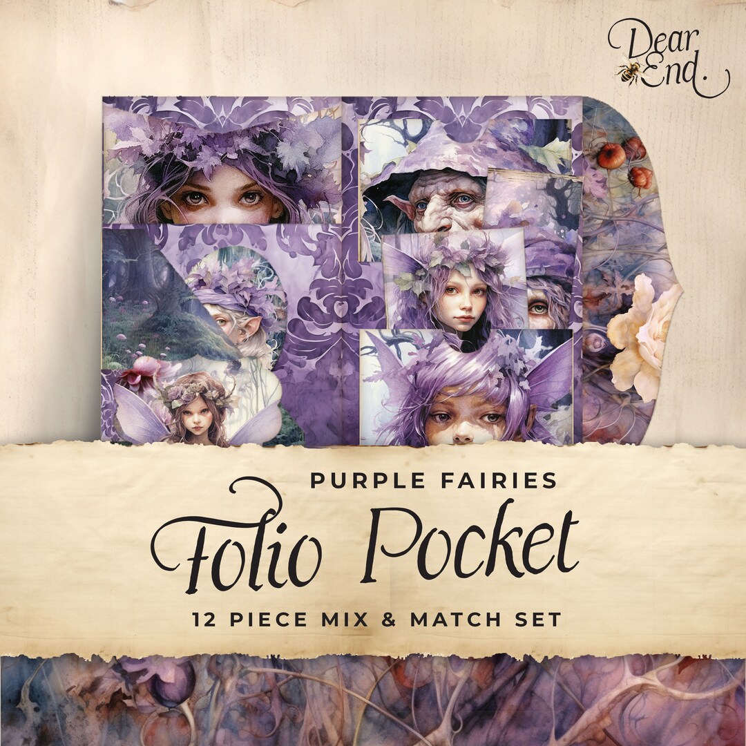 Purple Fairies Junk Journal Folio Printables, 12 Piece Mix & Match Pocket, Victorian Ephemera ...