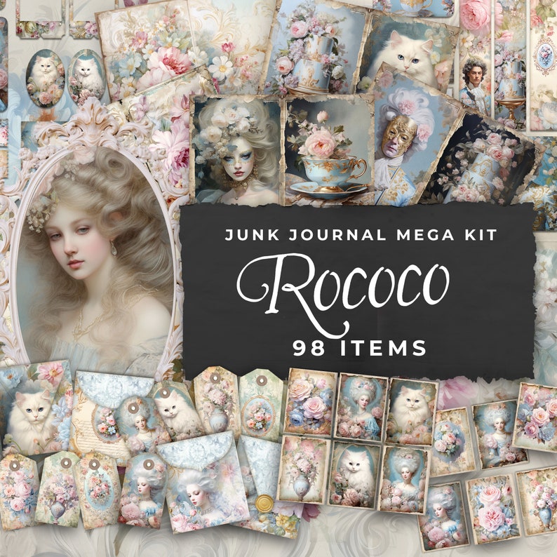 Junk Journal Kit "rococo" - 98 Piece Floral Printable Papers, Tags ...