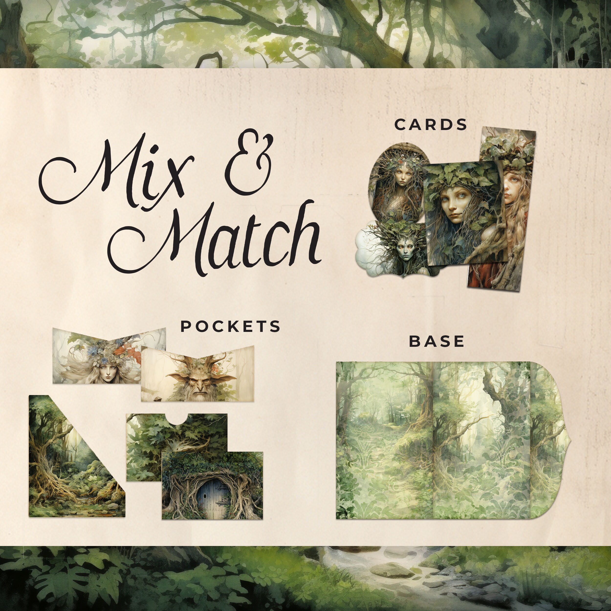 Woodland Elves Junk Journal Folio Printables, 12 Piece Mix & Match ...