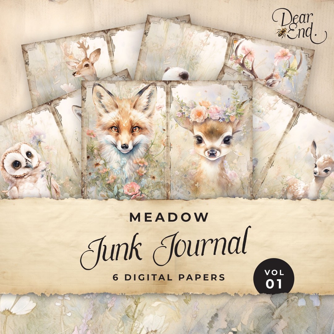 Woodland Junk Journal Paper, Owl, Deer, Wildflowers, 6 Digital Journal ...