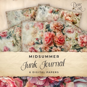 Junk Journal Kit "midsummer" - 98 Piece Floral Printable Papers, Tags ...