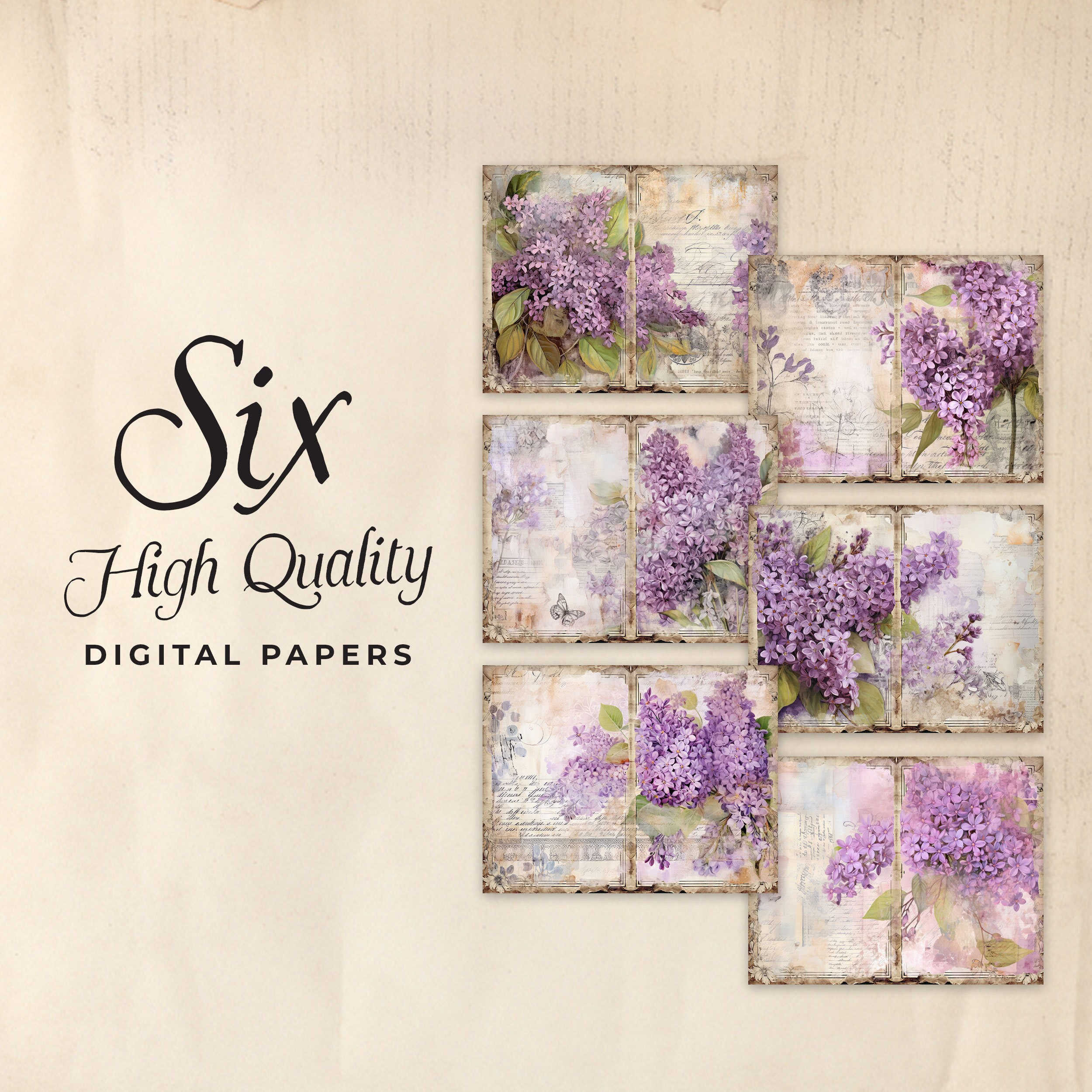 Purple Lilacs Junk Journal Digital Paper, 6 Digital Journal Pages ...