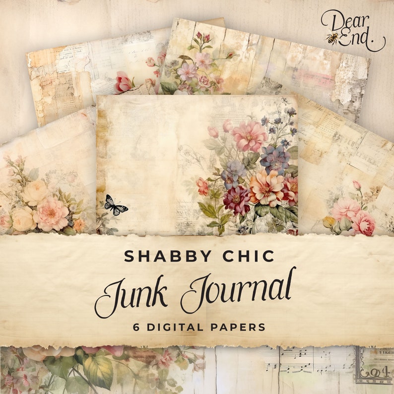 Patchwork Junk Journal Digital Paper, Floral 6 Digital Journal Pages, Printable Ephemera, Paper ...
