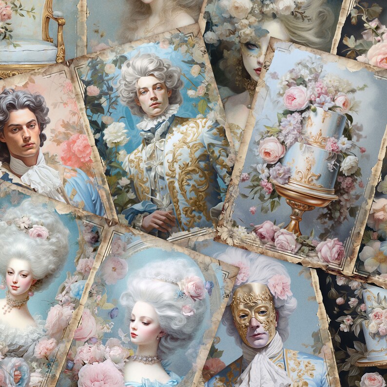 Rococo Junk Journal Digital Paper, Blue & Pink 6 Digital Journal Pages ...