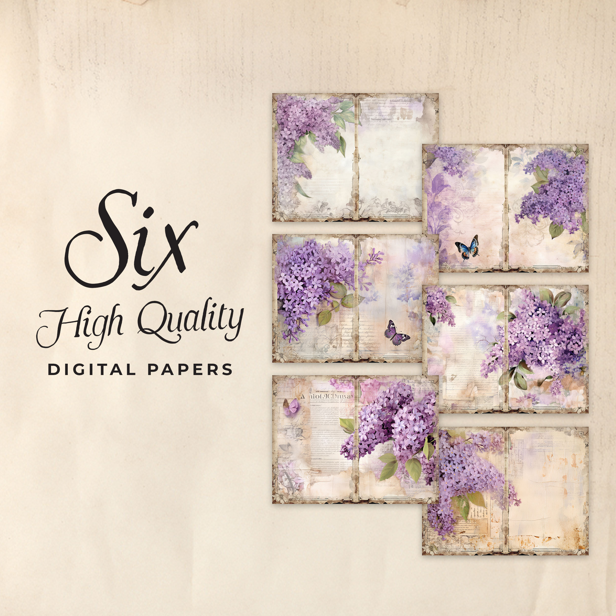 Purple Lilacs Junk Journal Digital Paper, 6 Digital Journal Pages, Printable Ephemera Paper ...