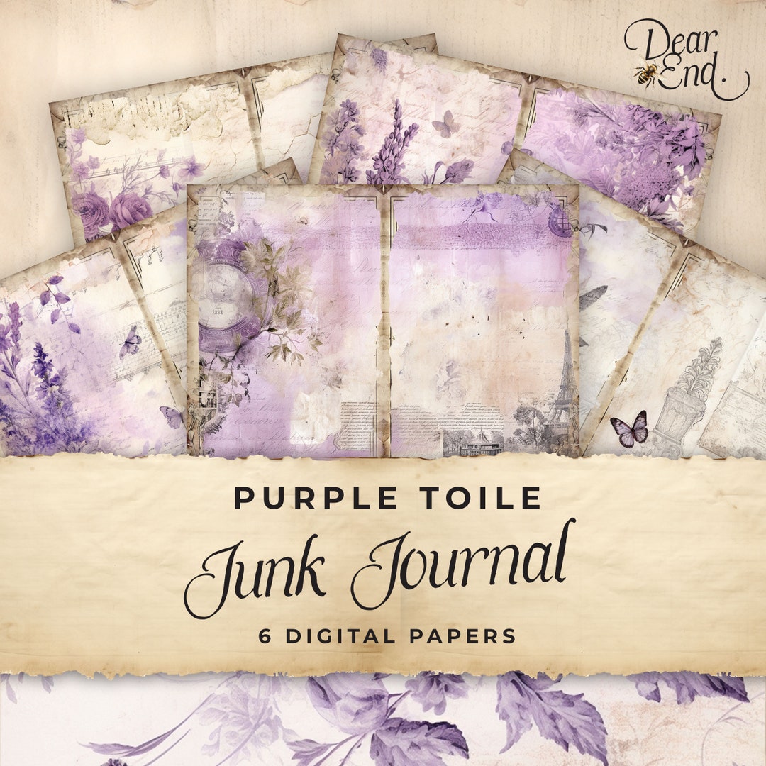 Purple Toile Junk Journal Digital Paper, Lavender 6 Digital Journal ...