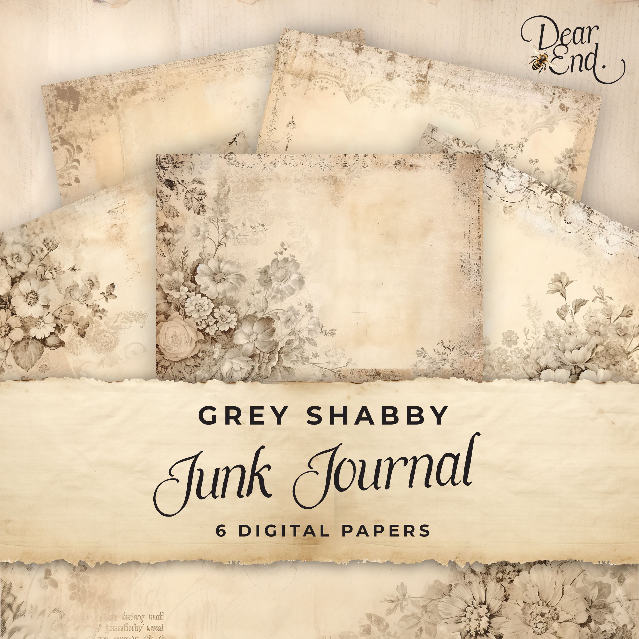 Shabby Chic Junk Journal Digital Paper, Floral 6 Digital Journal Pages ...