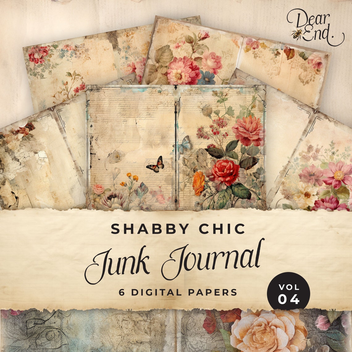 Shabby Chic Junk Journal Digital Paper, Floral 6 Digital Journal Pages ...