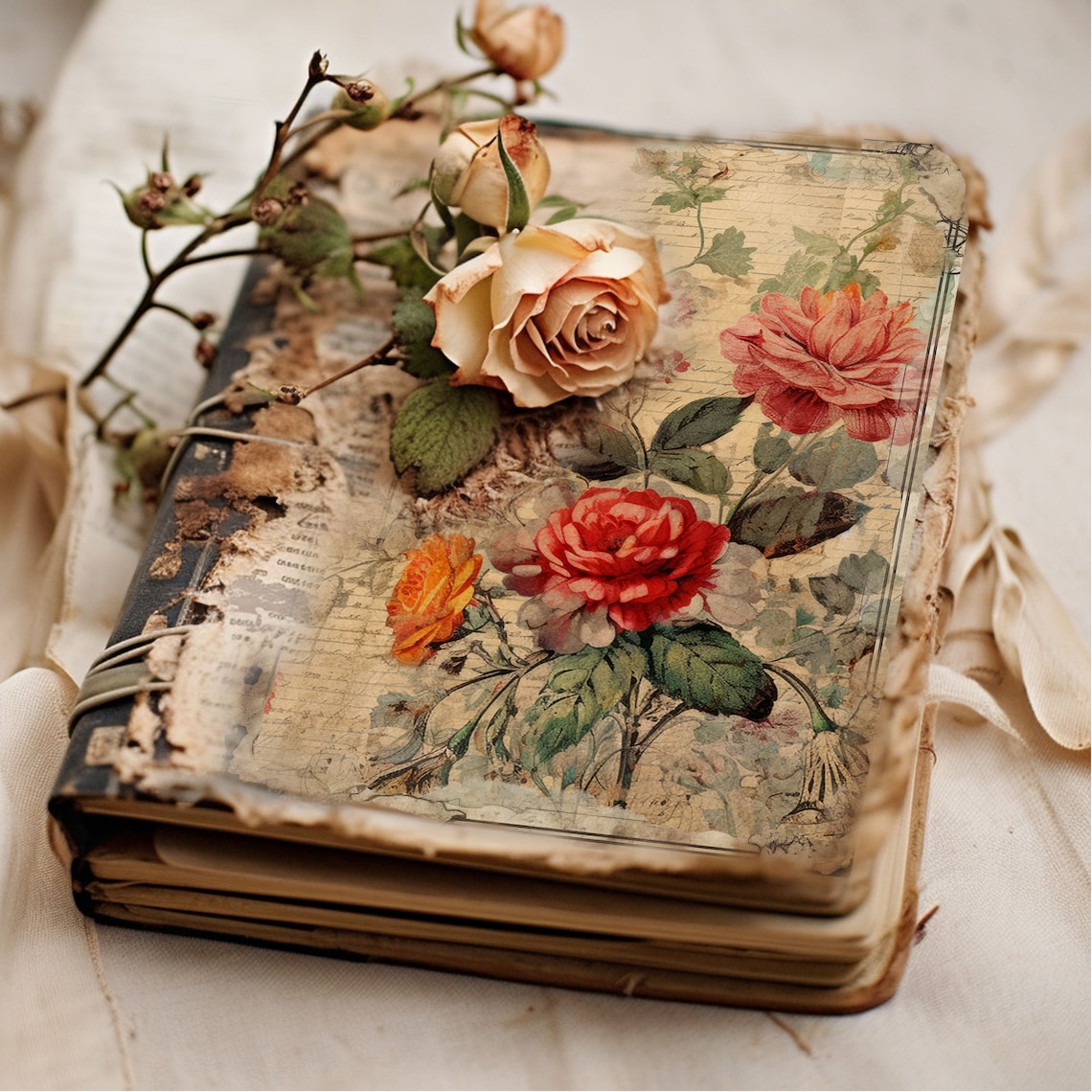 Shabby Chic Junk Journal Digital Paper, Floral 6 Digital Journal Pages ...