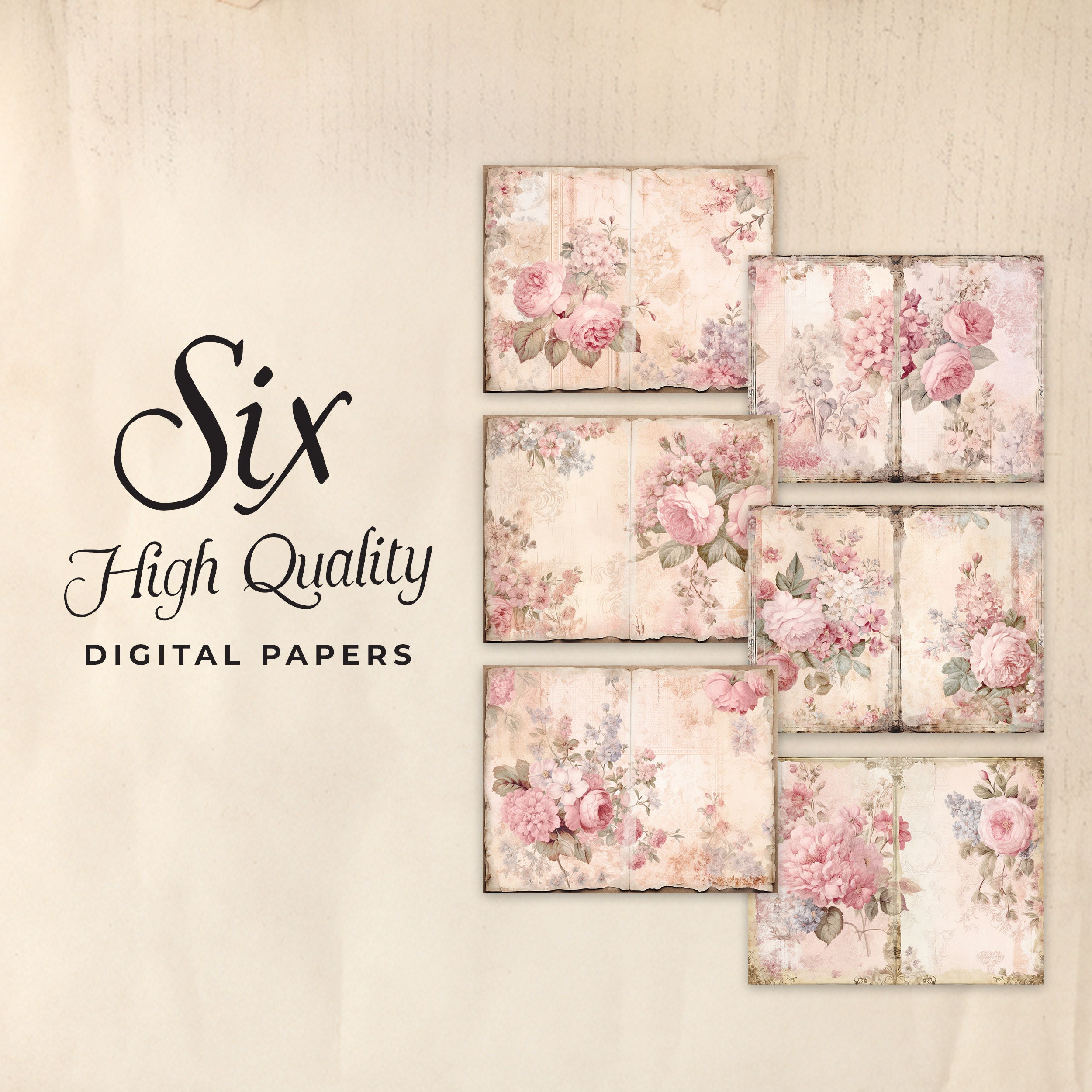 Pink Roses Junk Journal Digital Paper, Vintage Floral 6 Digital Journal ...