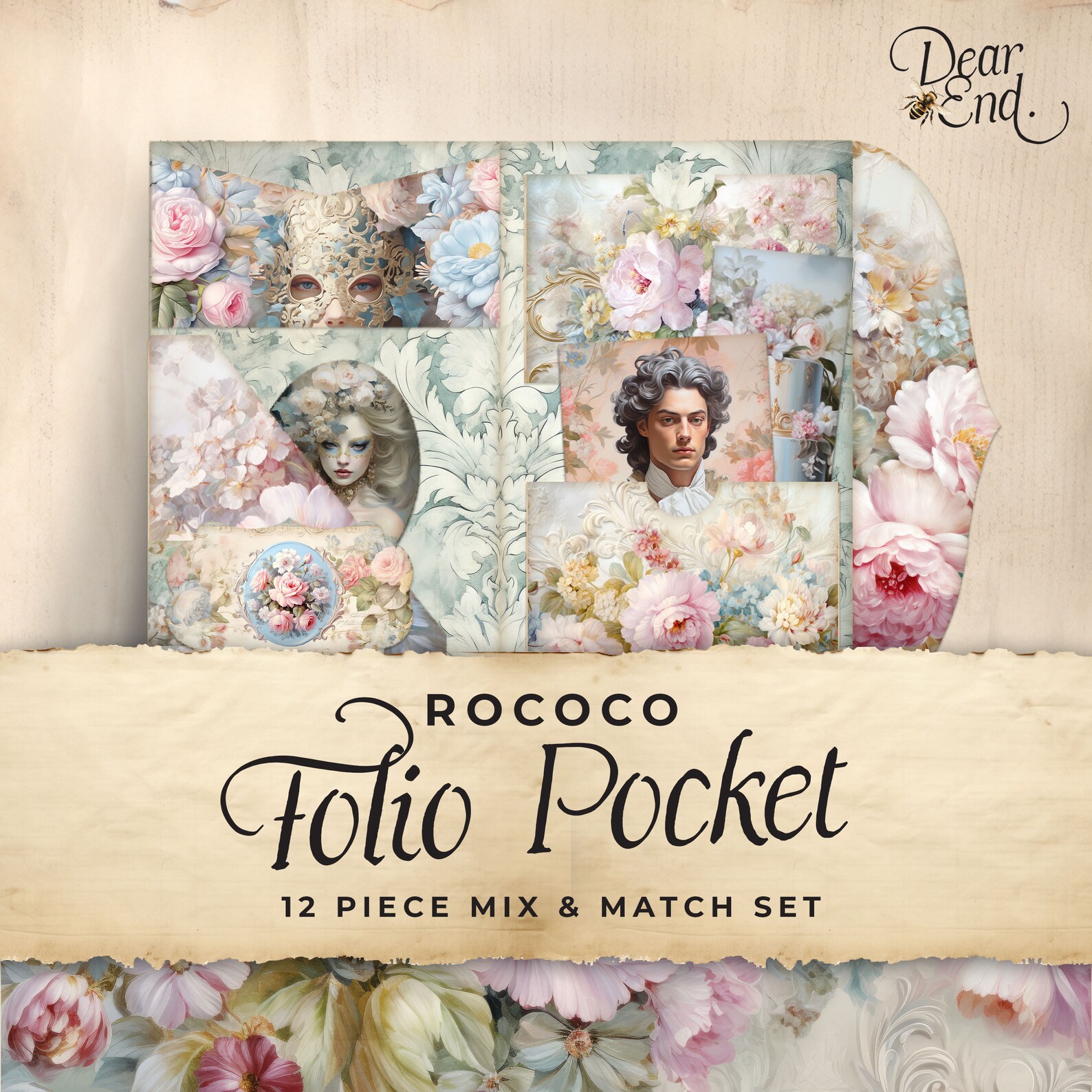 Rococo Junk Journal Folio Printables, 12 Piece Mix Match Pocket Blue ...