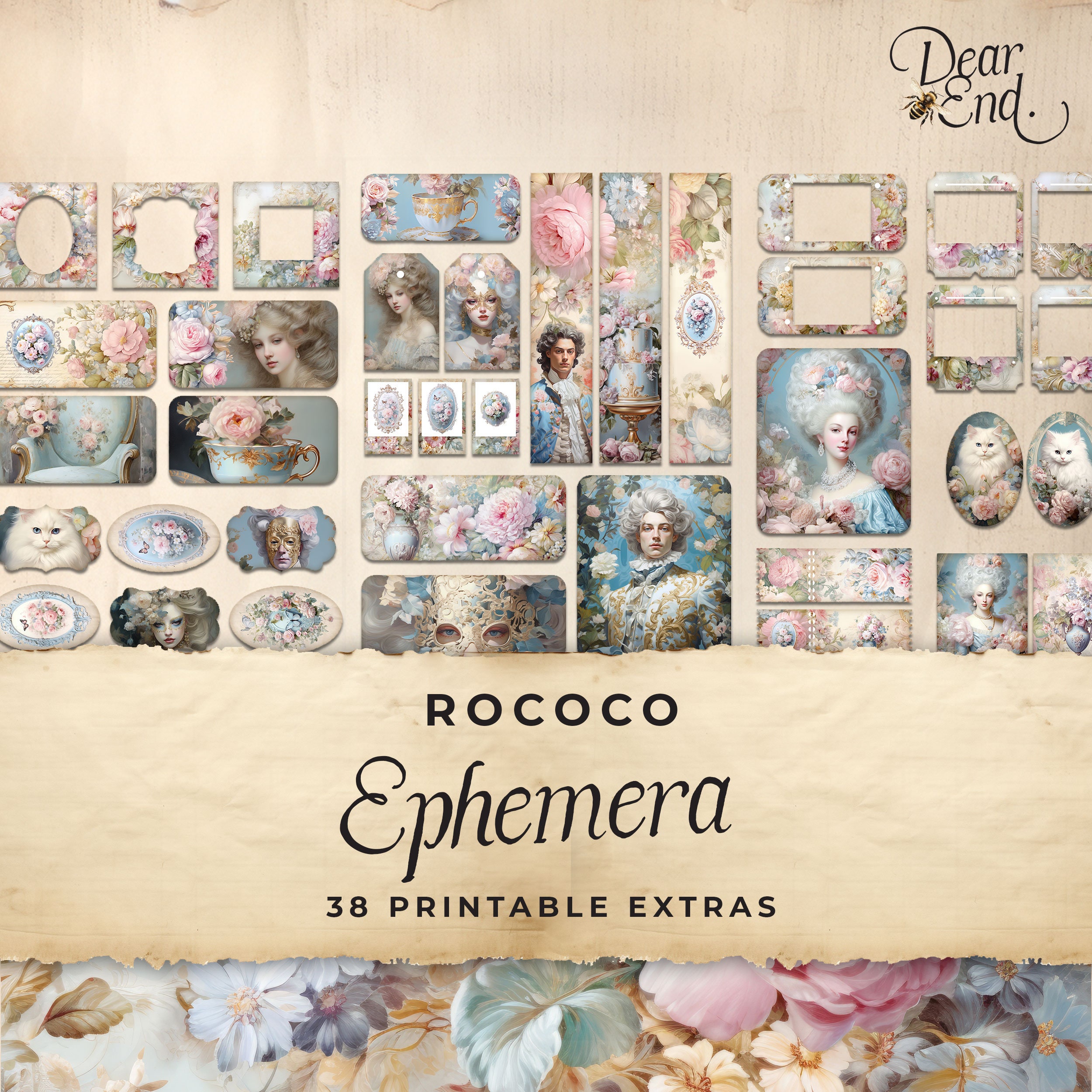 Junk Journal Kit rococo 98 Piece Floral Printable Papers, Tags ...