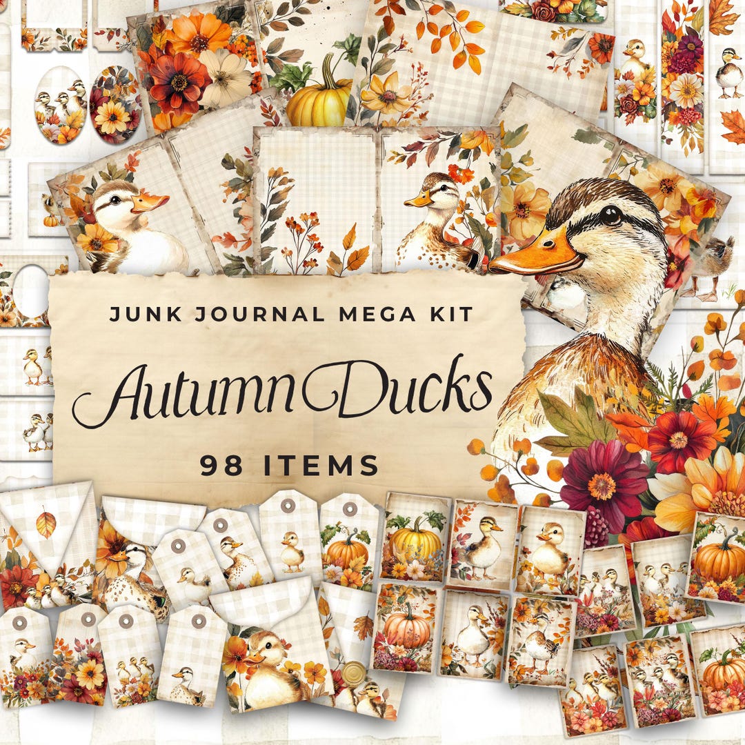 Junk Journal Kit "autumn Ducks" - 98 Piece Floral Printable Papers ...