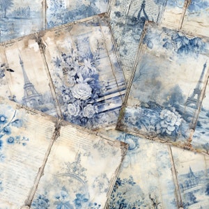 Blue Toile Junk Journal Digital Paper, Floral 6 Digital Journal Pages ...