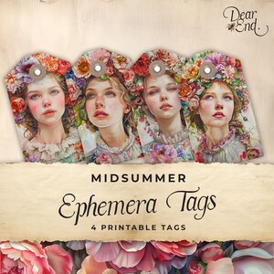 Midsummer Junk Journal Tags, Shabby Chic Extras Pack, Digital ...