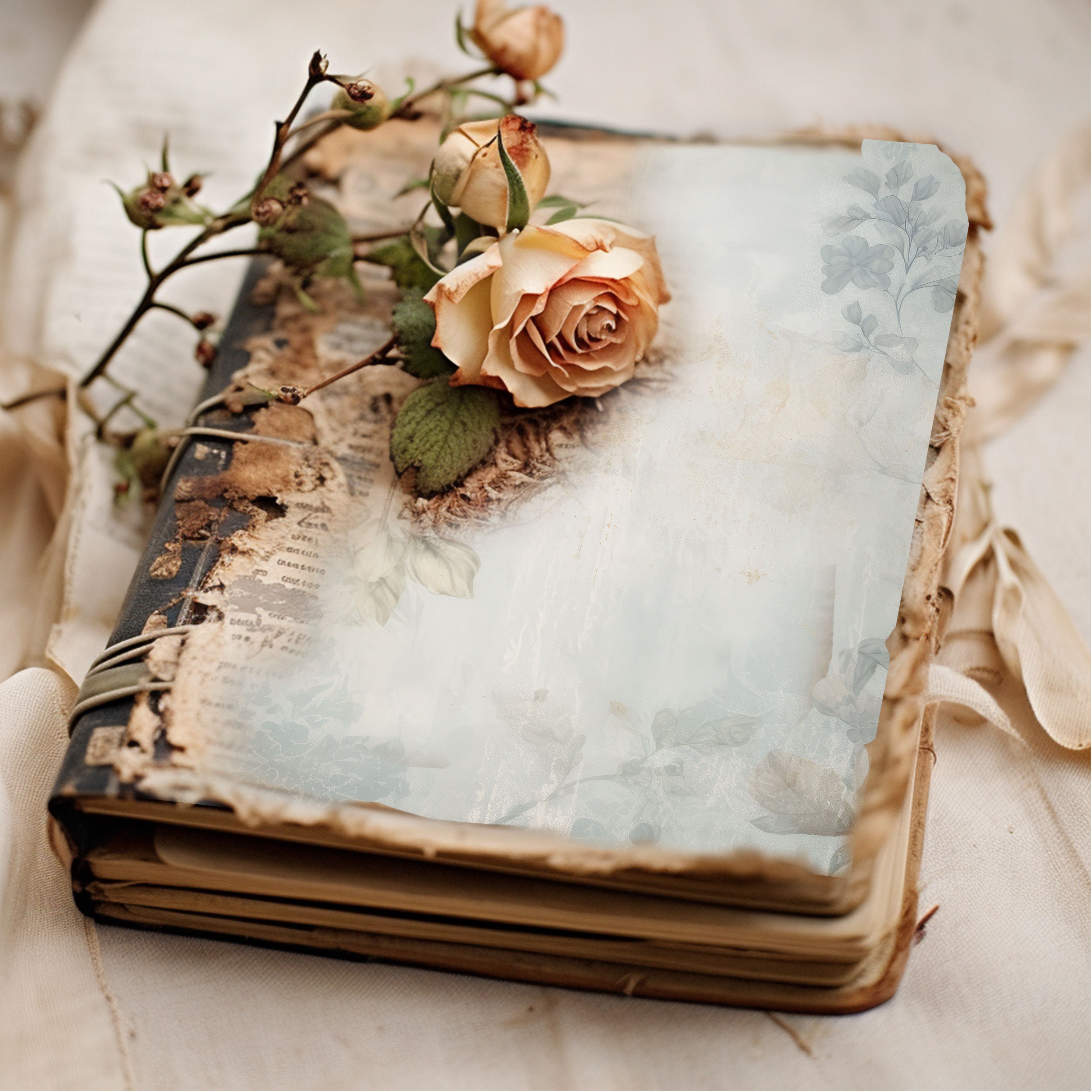 Dusty Blue Flower Junk Journal Digital Paper, 6 Digital Journal Pages ...