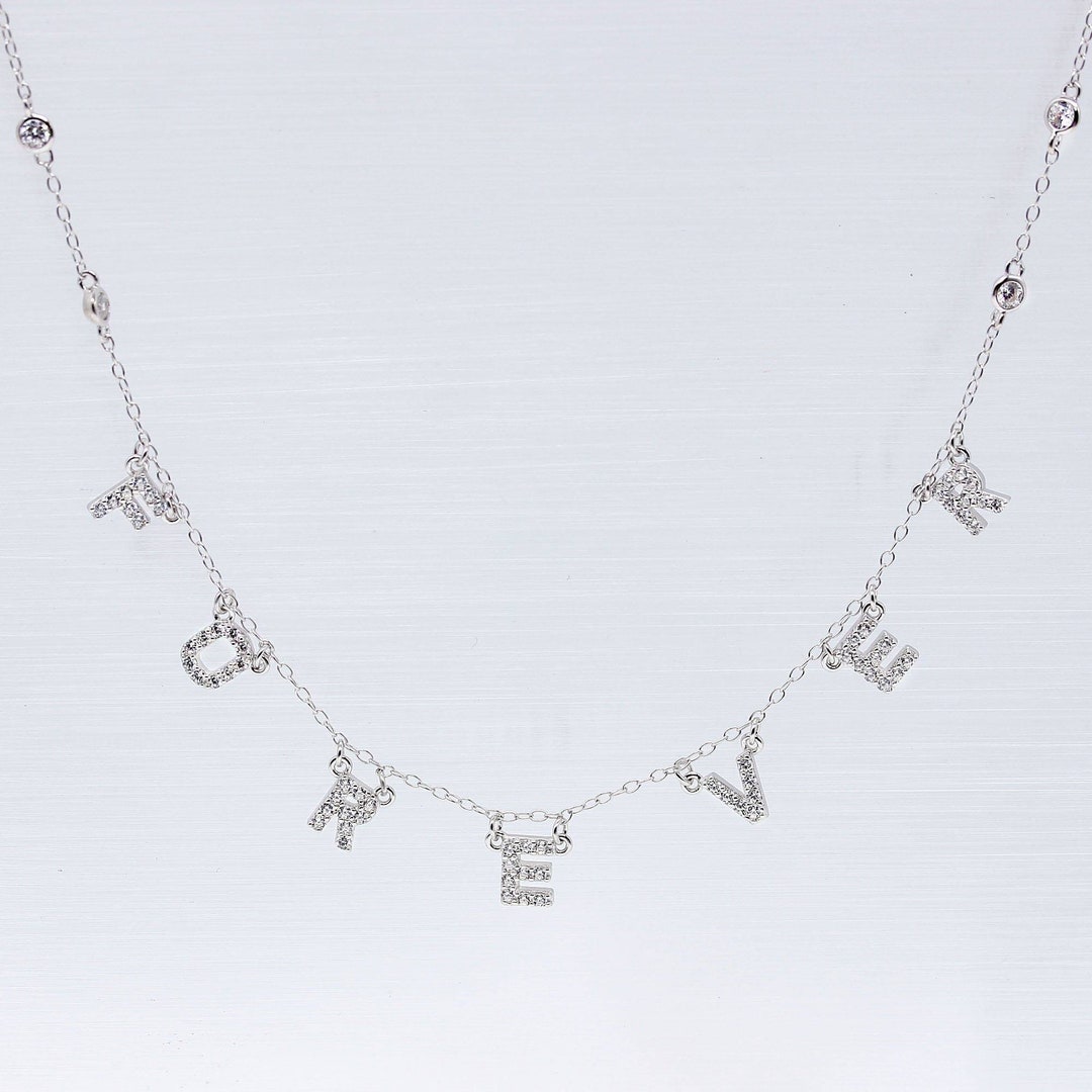 Forever Letter Charm Necklace Rhodium & Gold Plated Sterling Silver ...