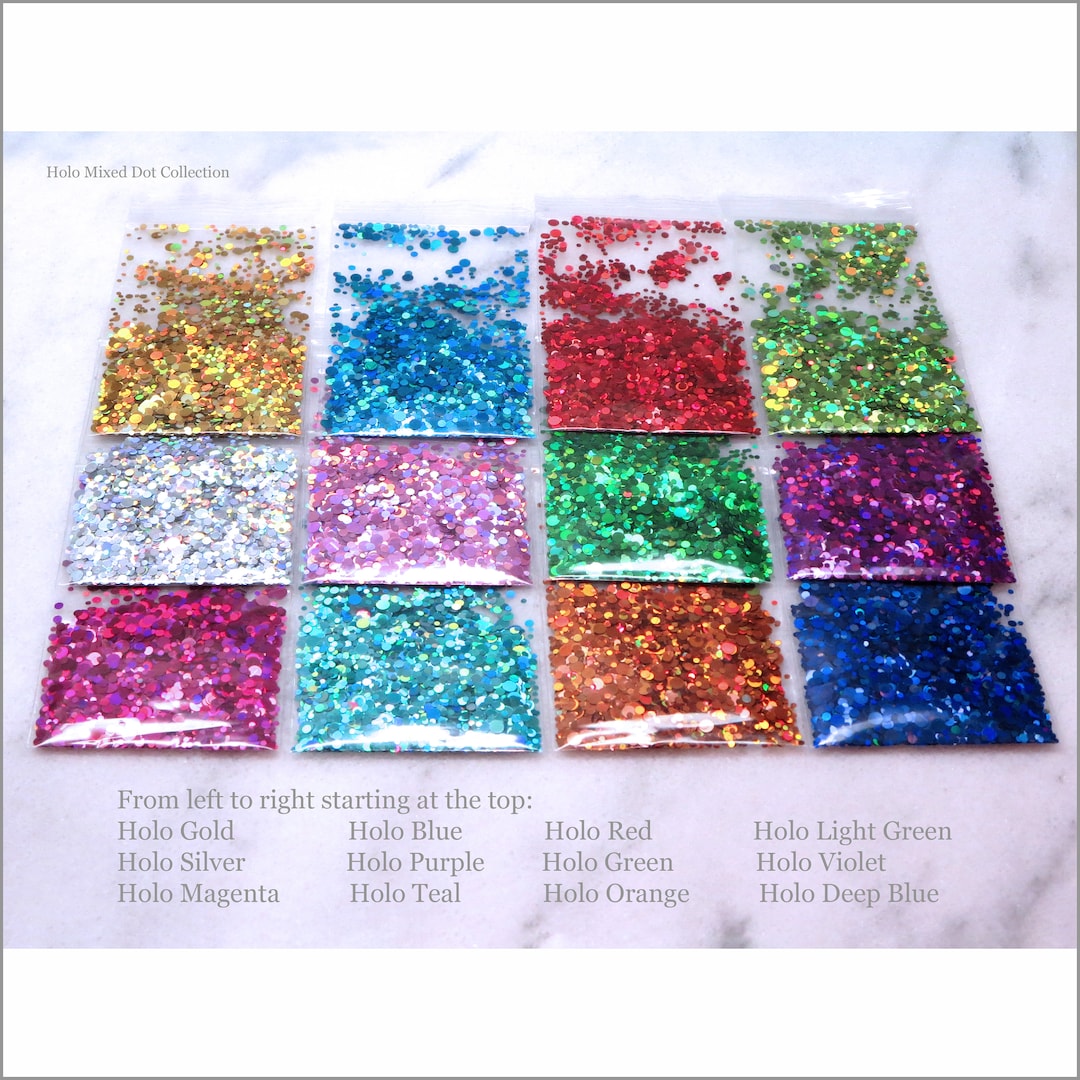12-bag Holographic Mixed D•O•T Glitter Sample Pack | Pack I + Pack II ...