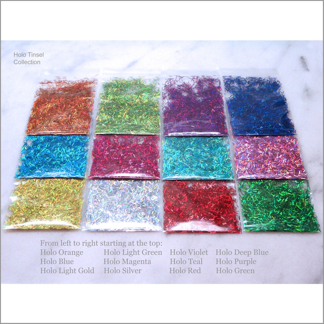 12-bag Holographic TINSEL Glitter Sample Pack | Pack I + Pack II | Gold ...