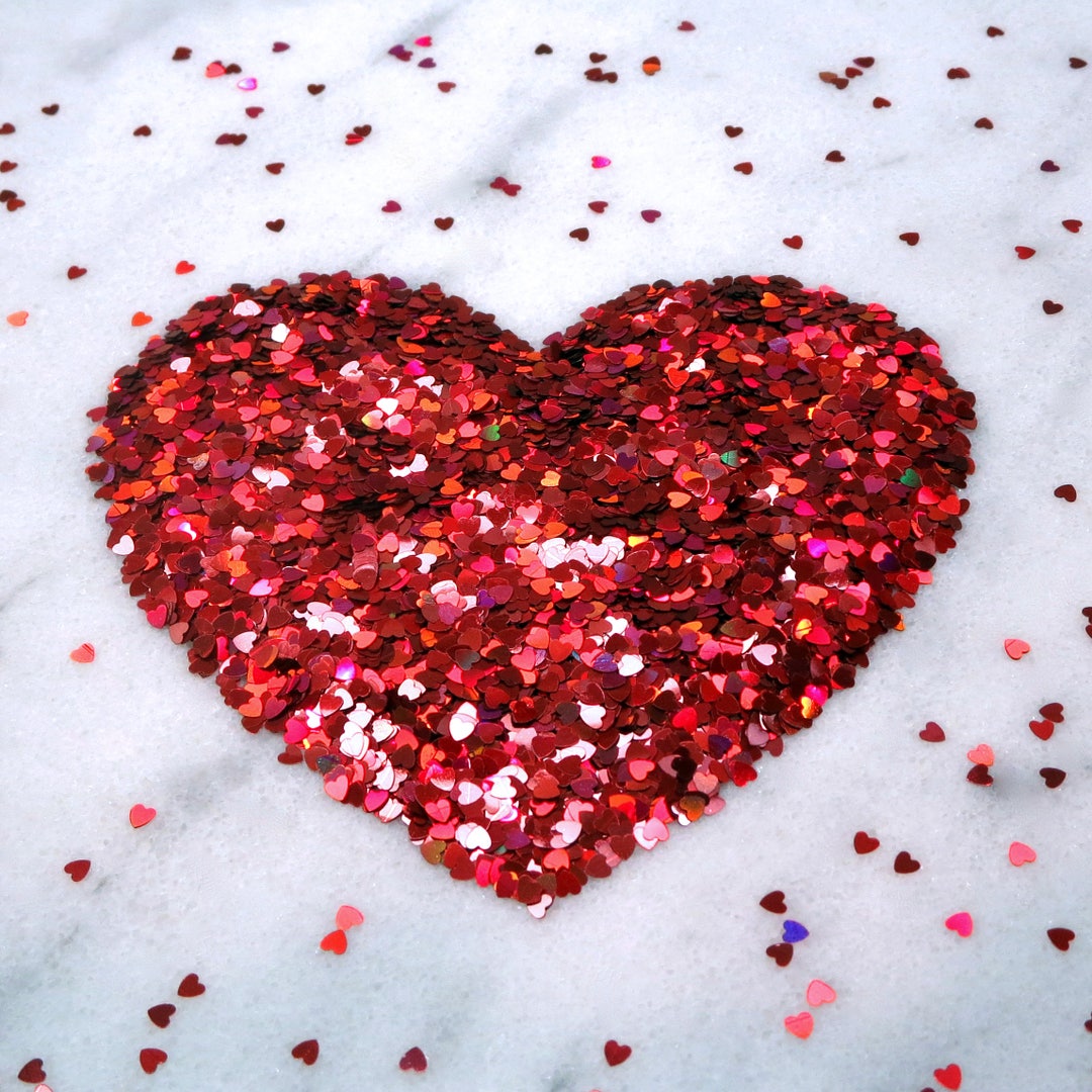 Laser Holographic Ruby Red HEART Glitter | 3MM | Love | Solvent ...
