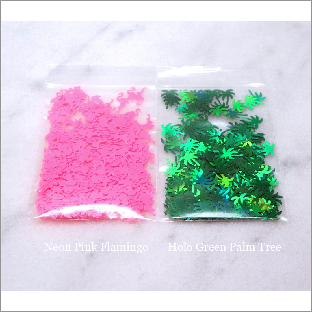 2-bag Tropical Glitter Sample Neon Pink Flamingo Holo Green Palm Tree ...