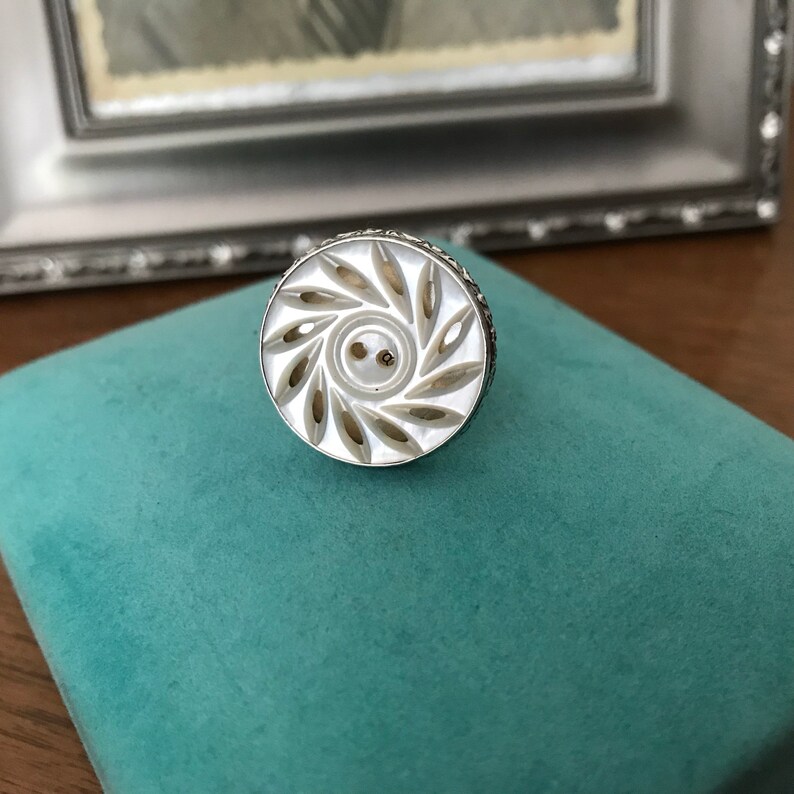 Antique MOP Button & Sterling Silver Ring - Etsy