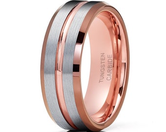 Black Tungsten Ring, Rose Gold Tungsten Ring, Rose Gold Tungsten Wedding Band, 18k Rose Gold ...