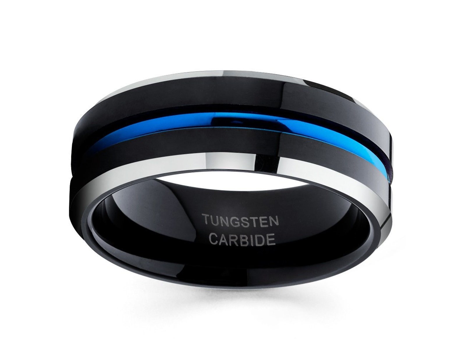 Mens Tungsten Wedding Band Blue Tungsten Ring Anniversary - Etsy