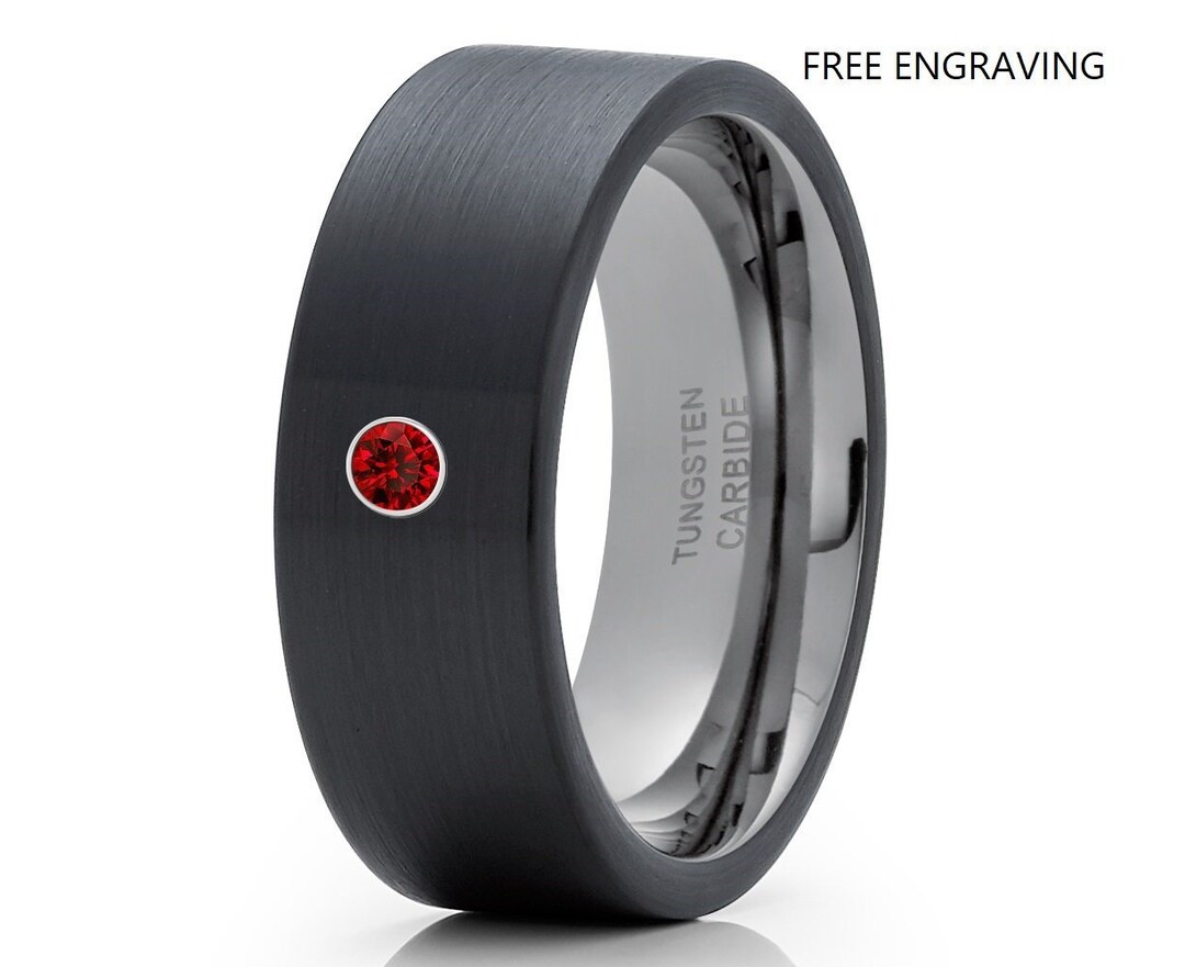 GUNMETAL Tungsten Wedding Ring,red Ruby,tungsten Carbide Ring,men ...