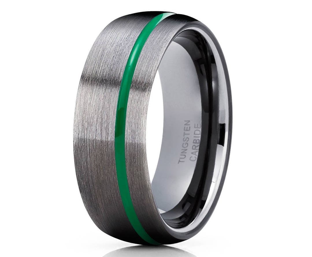 Green Tungsten Ring,green Tungsten Wedding Band,gunmetal Tungsten Ring ...