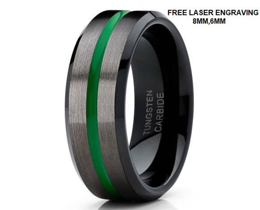 Green Tungsten Ring, Green Tungsten Wedding Band, Gunmetal Tungsten ...