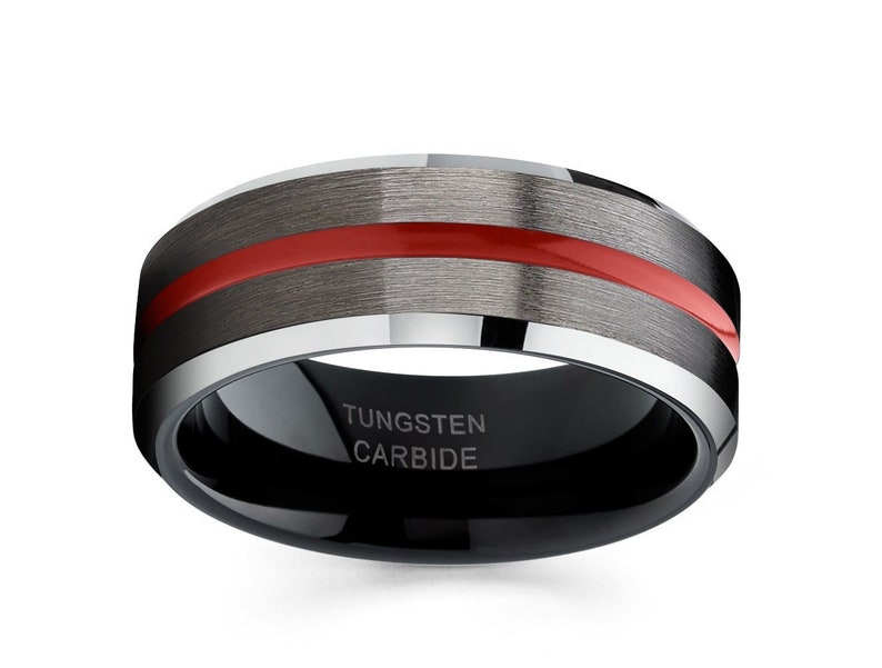 Red Tungsten Wedding Band Red Tungsten Ring Gunmetal - Etsy