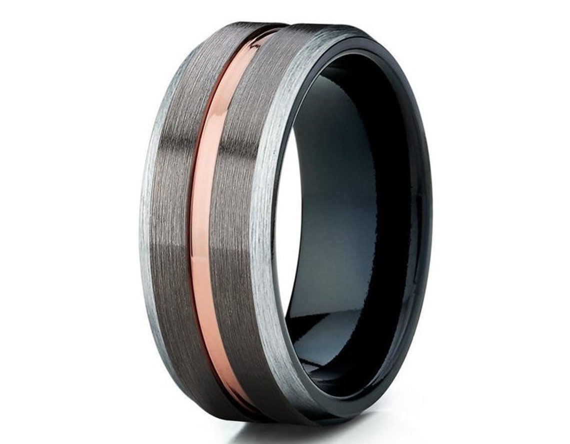Unique Gunmetal Wedding Band,black Tungsten Ring,silver Beveled Edges ...