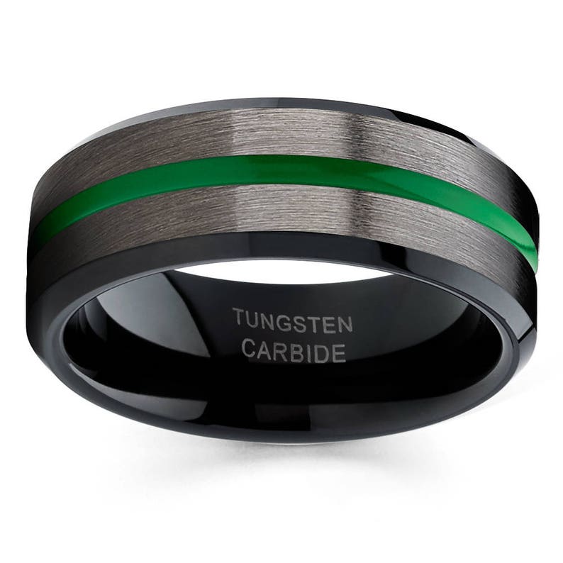 Green Tungsten Ring Green Tungsten Wedding Band Gunmetal - Etsy