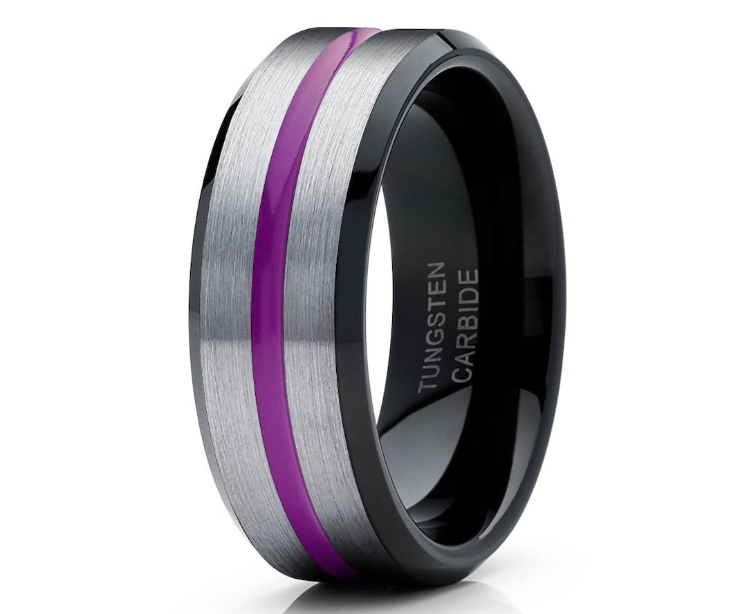 Purple Tungsten Wedding Band,black Tungsten Ring,men & Women,purple ...