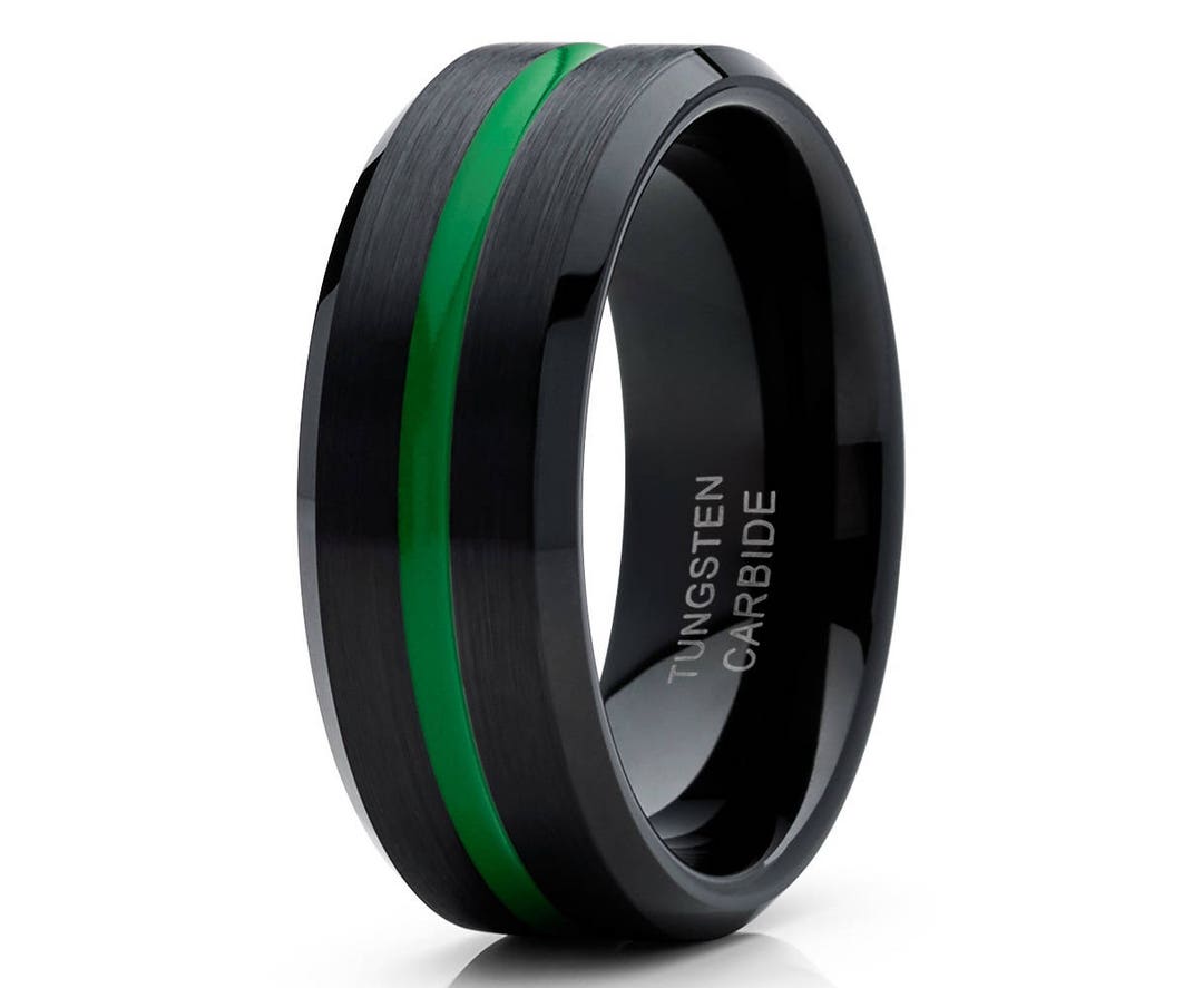 Green Tungsten Wedding Band,green Tungsten Ring,black Tungsten Ring ...