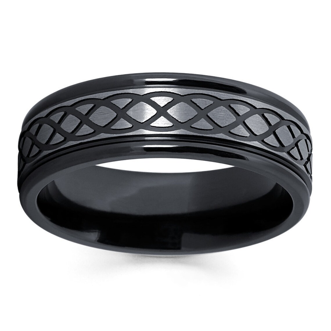 Black Zirconium Infinity Wedding Band, Men & Women Comfort Fit Promise ...