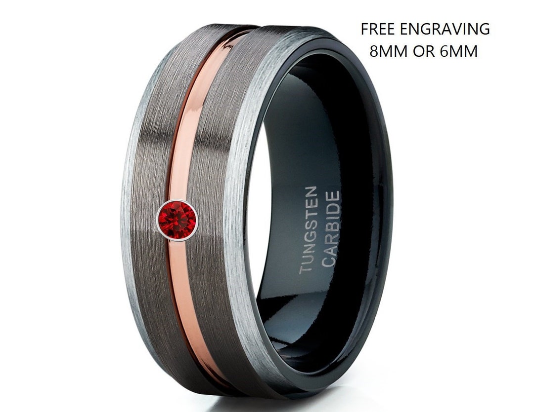 Black Tungsten Ring, Ruby Tungsten Ring, Gunmetal Wedding Band, 18k ...