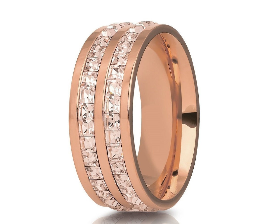 Titanium Wedding Ring,rose Gold Wedding Band,cz Titanium Ring ...