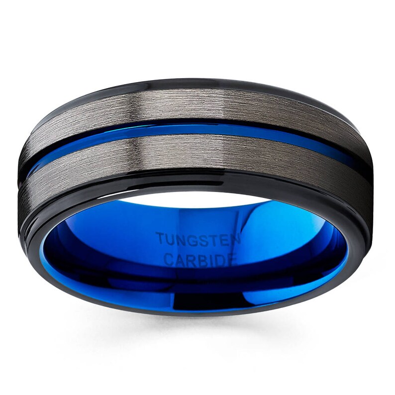 Gunmetal Tungsten Ring Blue Tungsten Wedding Band Gunmetal - Etsy