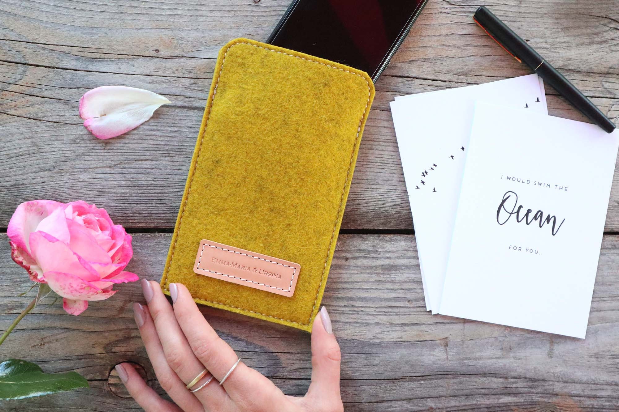 Yellow Mobile Phone Case Made of Wool Felt With Leather Label - Etsy UK