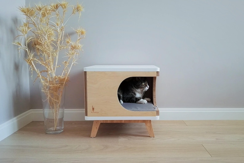 Modern cat house made from plywood in scandinavian design | Etsy