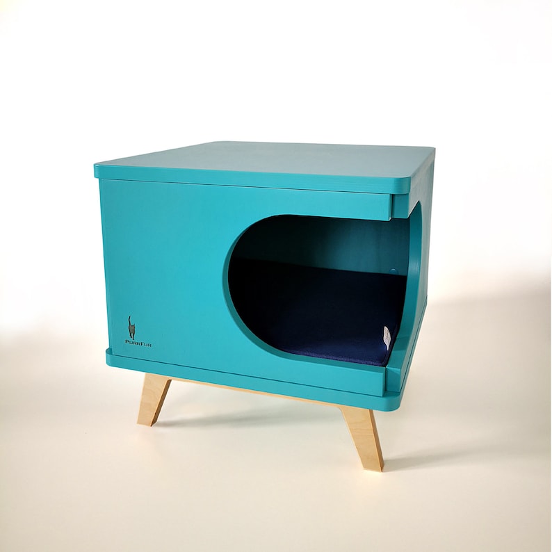 One of a Kind Bedside Cabinet Turquoise Blue Cat House Cat - Etsy