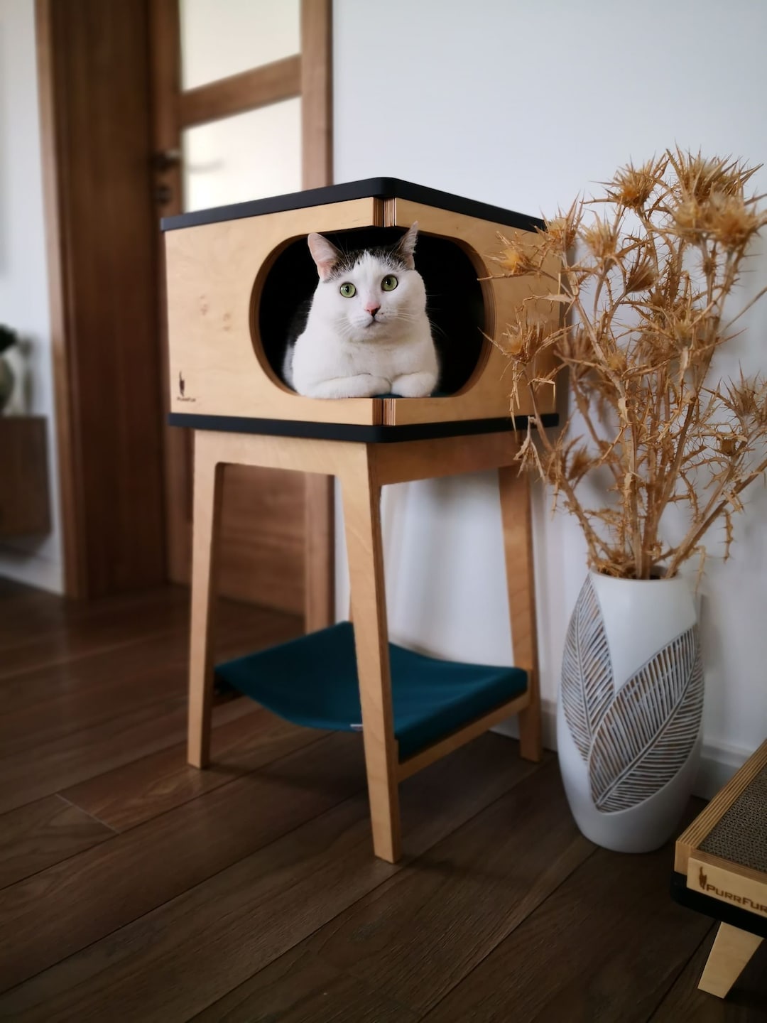 Retro Box With Hammock Beautiful Cat Plywood House for Two Cats From ...