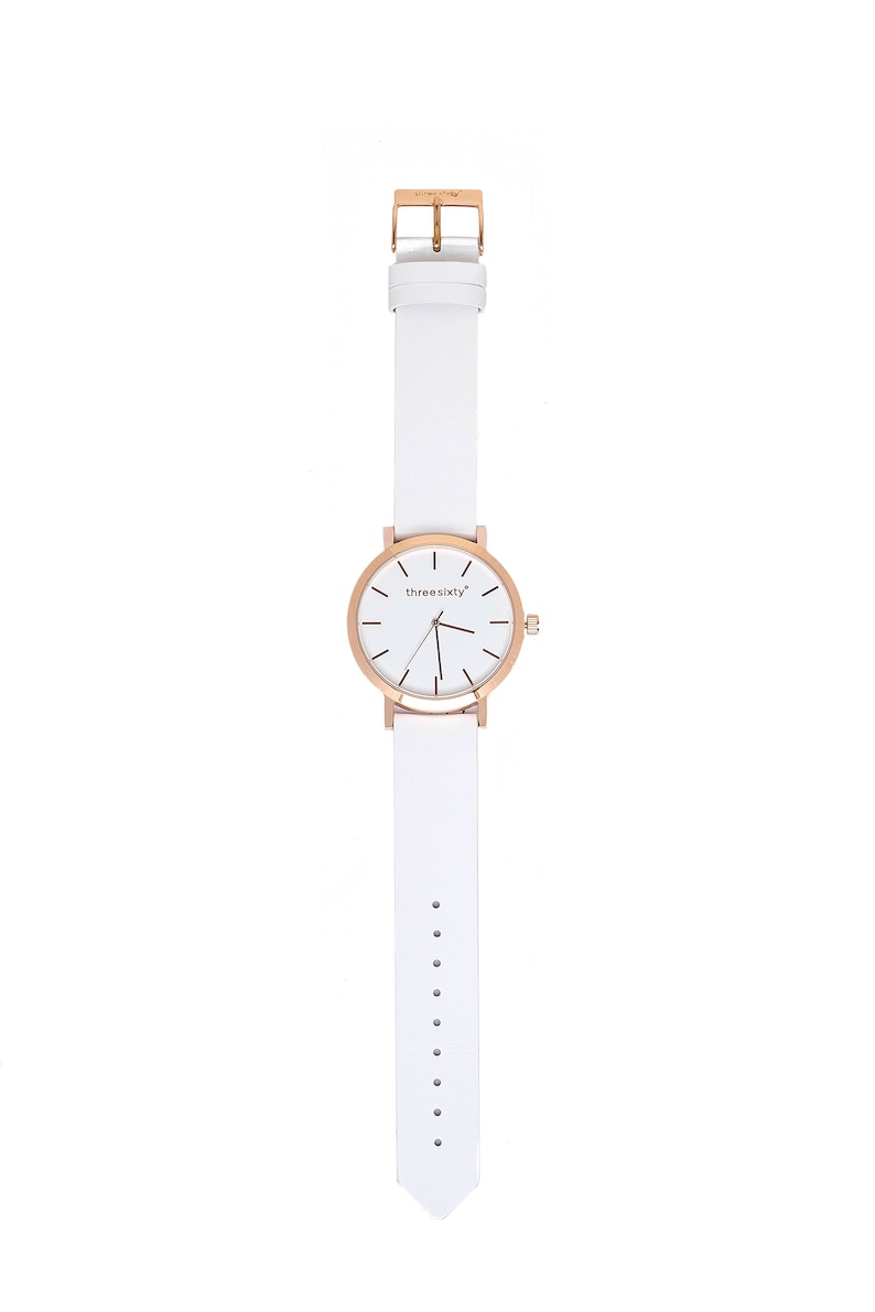 Leather Watch, Time, Round Watch, Minimal Watch, Rose Gold, White, Band ...