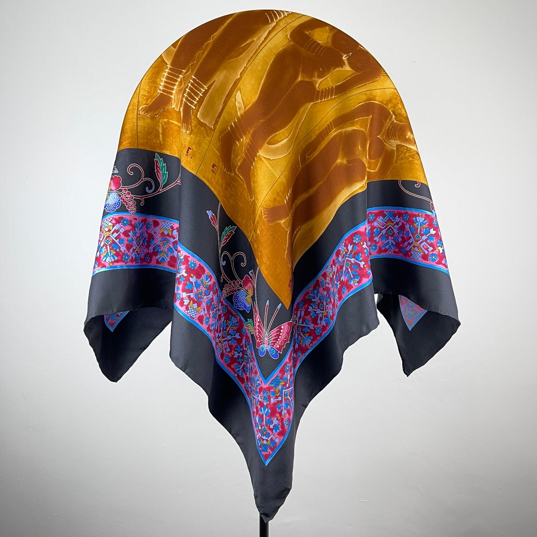VINTAGE SCARF STUNNING Sexy Girl Style Design Twill Silk Women Silky ...