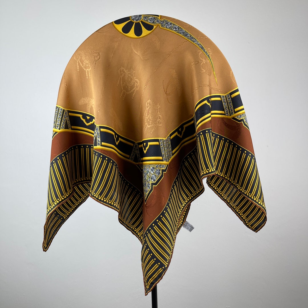 CARTIER LUXURY SCARF Stunning Vintage Clock Design Pure Silk Jacquard ...