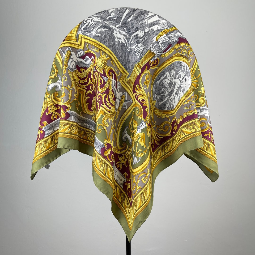 CELINE PARIS SCARF Twill Silk Vintage Novelty Celine Design Multi Color ...