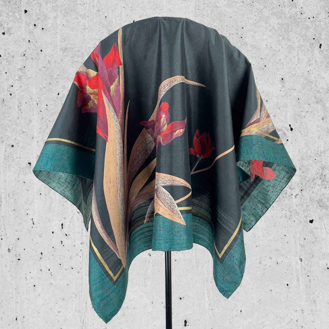 THAI BATIK SCARF Stunning Beautiful Florals Motif Batik Vintage Silk ...